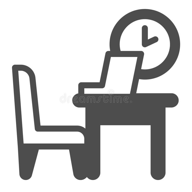 Table with Chair and Laptop Solid Icon, Remote Work Concept. Vector ...