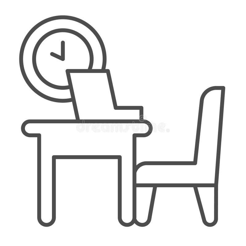 Table with Chair and Laptop Thin Line Icon, Remote Work Concept. Vector ...
