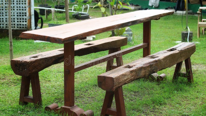 Table and Chair Made of from Used Old Woden Stock Image - Image of used ...