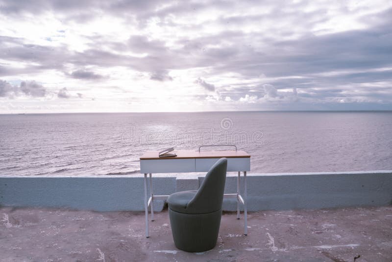 Table and a Chair on the Shore of the Sea Stock Image - Image of ...