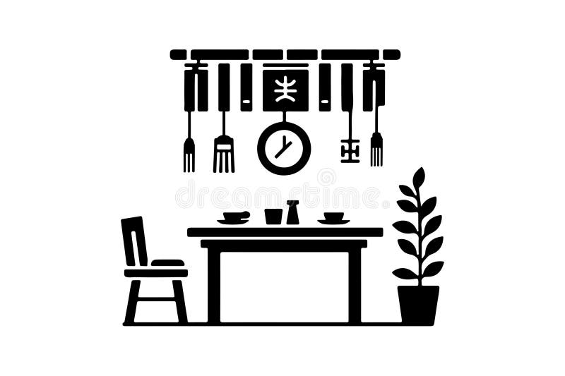 A Table and Chair Silhouette Vector Art Illustration Stock Vector ...