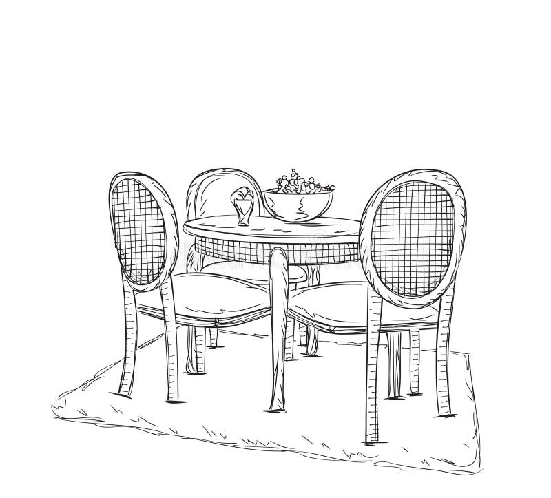 Table and Chair Sketch. Dinner in the Home. Stock Vector - Illustration ...