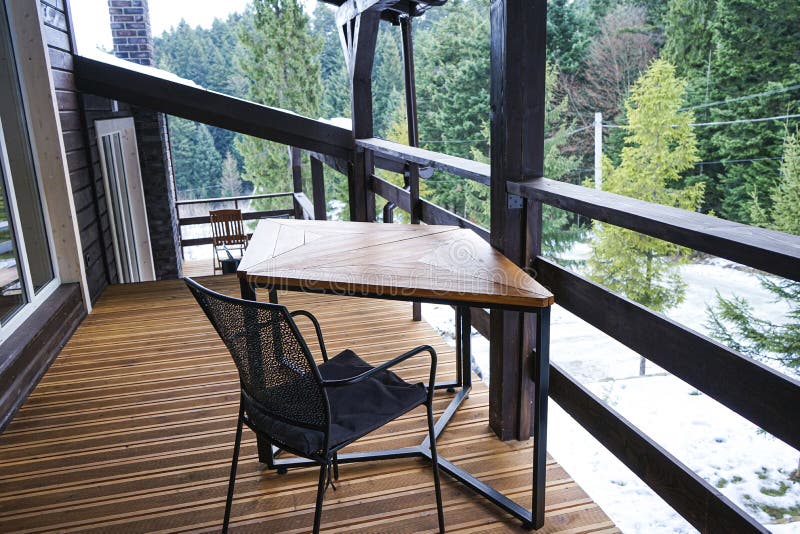 Table and Chair on the Terrace. the Forest Backgrounds Stock Photo ...