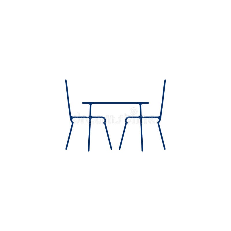 Table with Chair Line Icon. Table with Chairs Linear Hand Drawn Pen ...