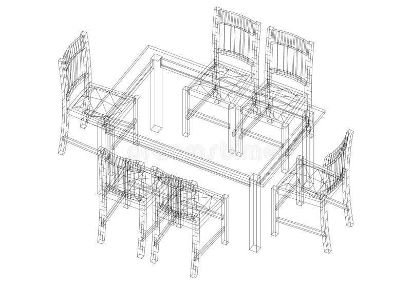 Table and Chairs Architect Blueprint - Isolated Stock Illustration ...
