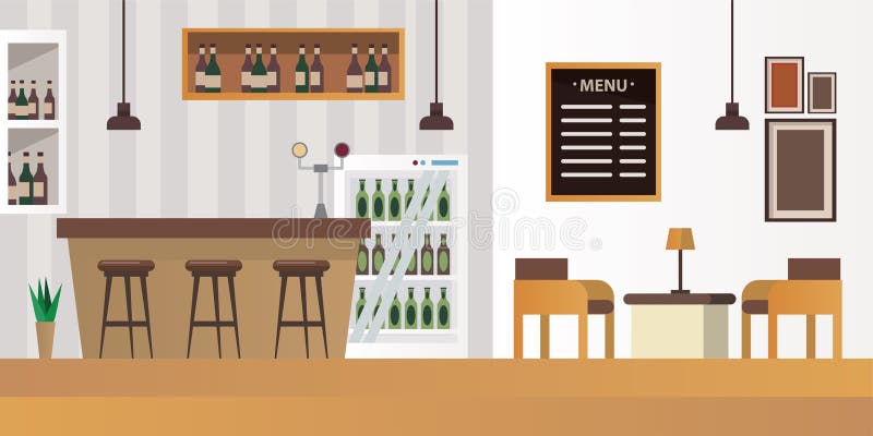 Table and Chairs with Bar Restaurant Scene Stock Vector - Illustration ...