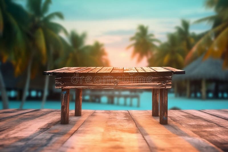 Table and Chairs on the Beach. Generative AI. Stock Illustration ...