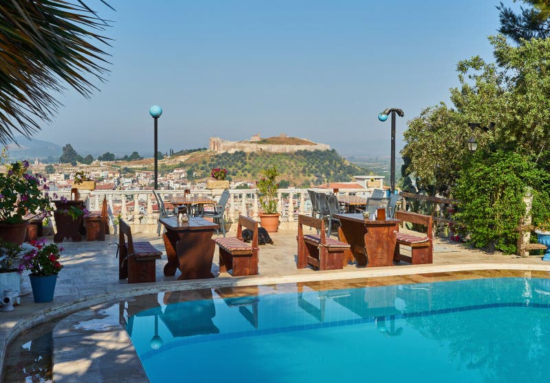 Table and Chairs in Empty Cafe Next To the Pool Stock Photo - Image of ...