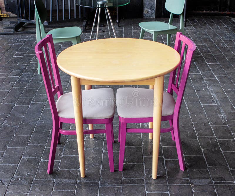 Table and Chairs in Front of the Restaurant. Stock Image - Image of ...