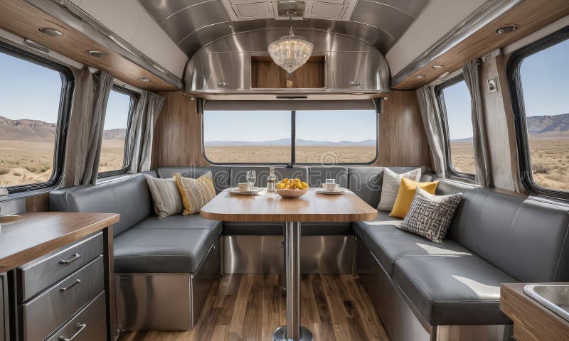 Table and Chairs Inside Camper Van Stock Illustration - Illustration of ...