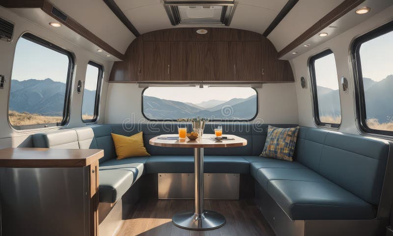 Table and Chairs Inside Camper Van Stock Illustration - Illustration of ...