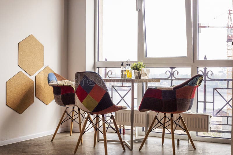 Table with Chairs Near Window Office Modern Interior. Stock Photo ...