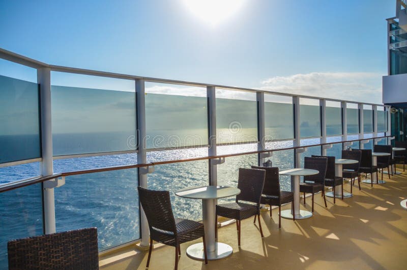 Aft View from Cruise Ship Showing Dining Tables Stock Photo - Image of ...