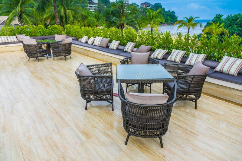 Table and Chairs at Restaurant in Tropical Sea . Stock Image - Image of ...