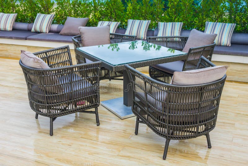 Table and Chairs at Restaurant in Tropical Sea . Stock Photo - Image of ...