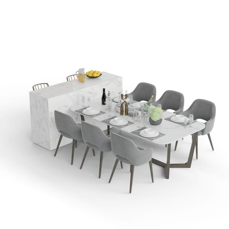 3D Rendering of the Dining Room with Night View Stock Illustration ...