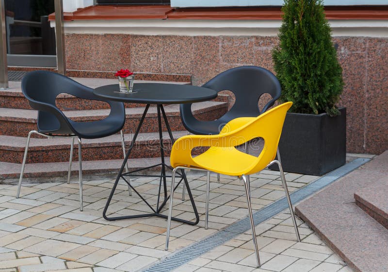 Table and Chairs of Street Cafe Editorial Stock Image - Image of ...