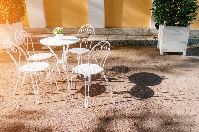 Table and Chairs in the Summer Cafe in the Park Stock Image - Image of ...