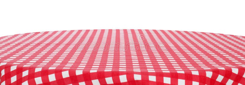 Table with Checkered Tablecloth Isolated on White Stock Image - Image ...