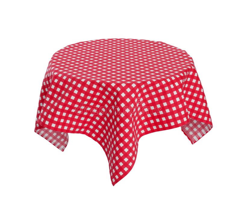 Table with Checkered Tablecloth Isolated on White Stock Image - Image ...