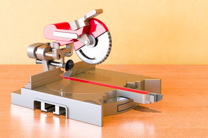 Table Circular Saw on the Wooden Table, 3D Rendering Stock Illustration ...