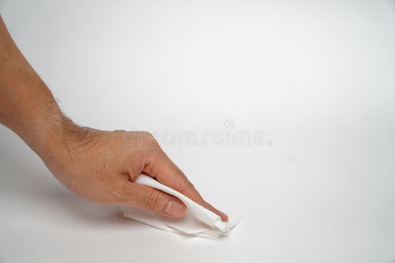 Table Cleaning Concept.Man S Hand is Using a Tissue Paper To Clean the ...