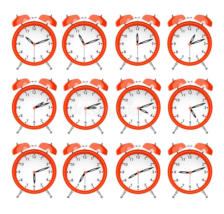 Table Clock with Different Times. 12 Hours. Day. Alarm Clock. Small Red ...