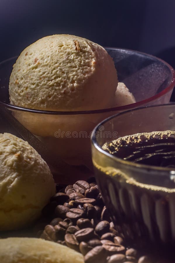 Table with Coffee, Cheese Buns, Coffee Beans on the Table and Coffee ...