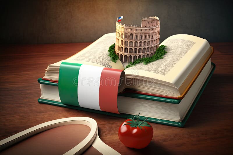 Table Coliseum Italy Flag Book Concept Italian Learn Studying Stock ...