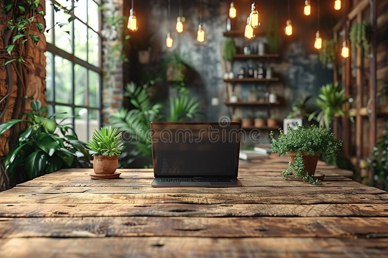 Table with a Computer Blur Copy Space for Text Stock Illustration ...