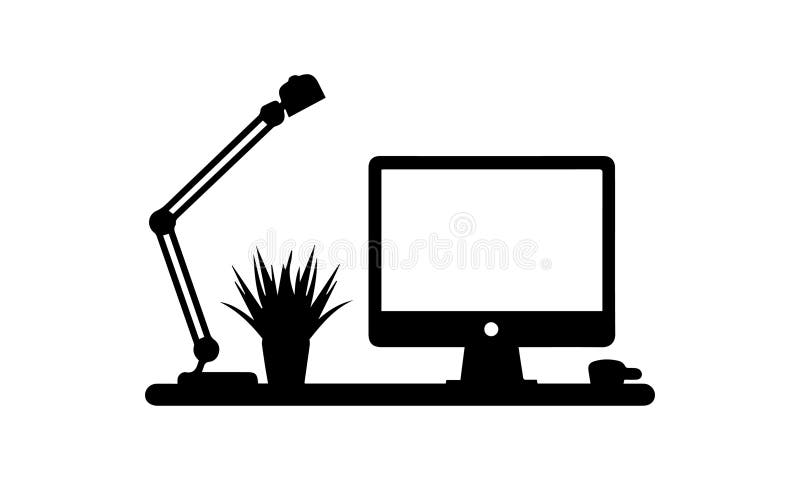 Table with Computer and Lamp" is a Workspace Design Featuring a Desk ...