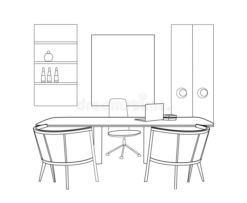 Table with a Computer or Workplace Drawn by Hand Doodle Style. Vector ...