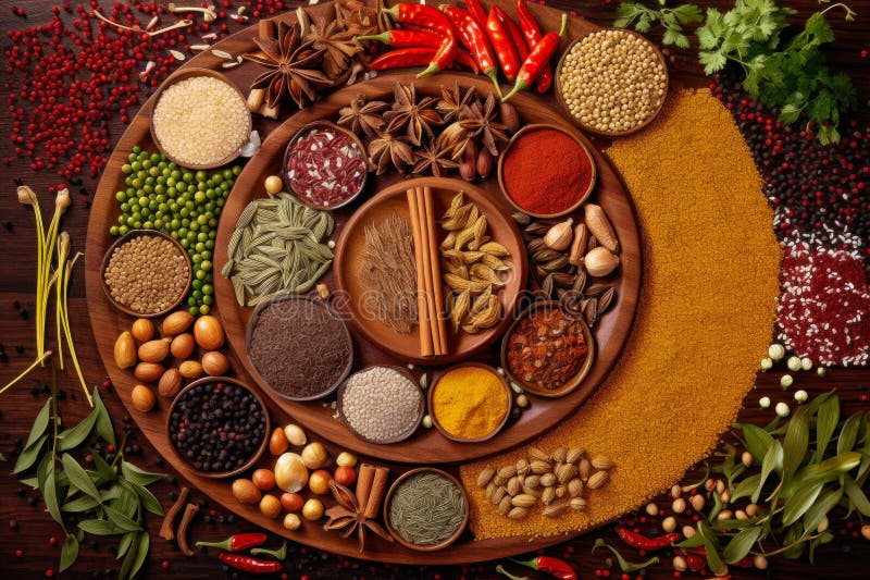 Table with Condiments and Vegetables Top View Generative Ai Stock ...