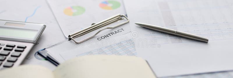 On Table is Contract Pen and Documents Stock Photo - Image of graphic ...