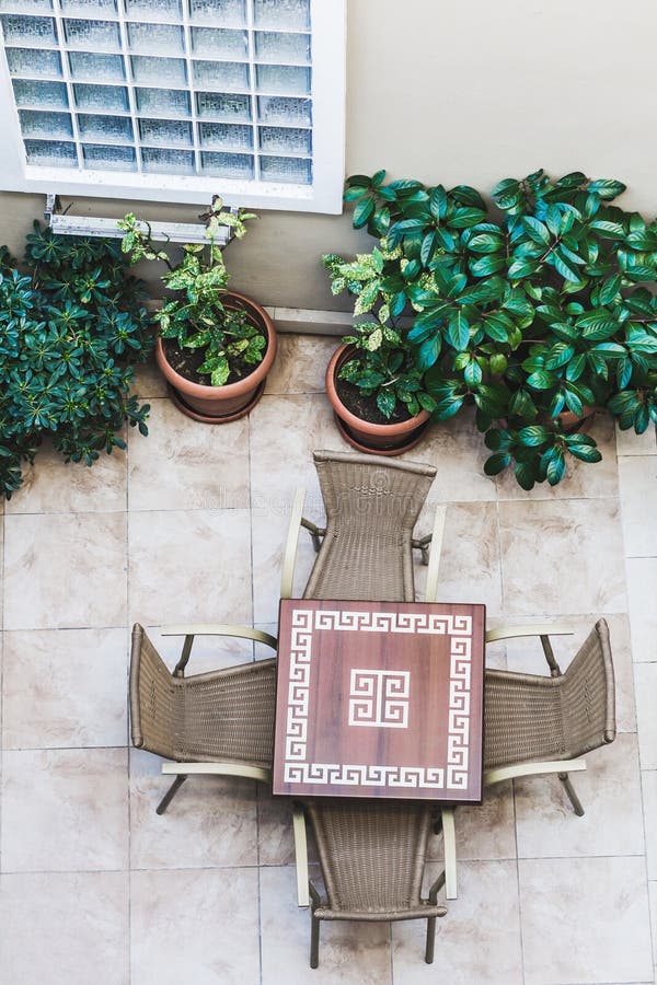 Table in the Courtyard Cafe Top View from the Terrace Stock Image ...