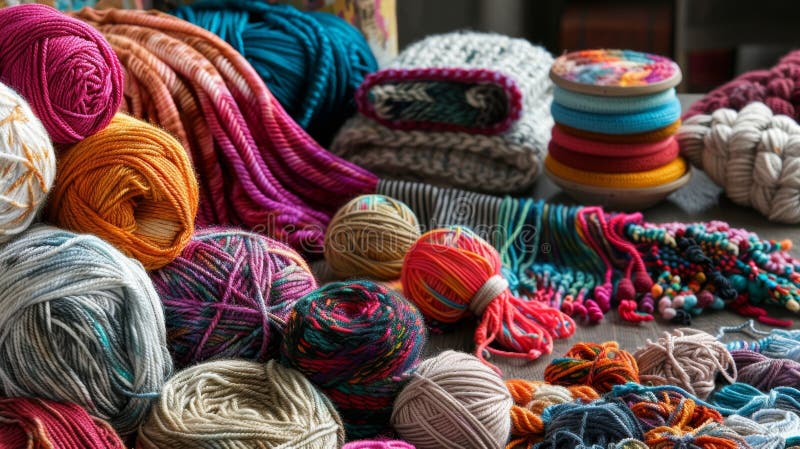 A Table Covered in an Array of Designer Knitting Yarns Showcasing a ...