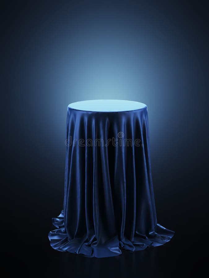 Table Covered with Blue Cloth Stock Photo - Image of render, podium ...