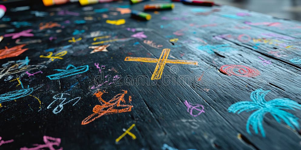 A Table Covered in Chalk with a Cross Drawn on it Stock Photo - Image ...