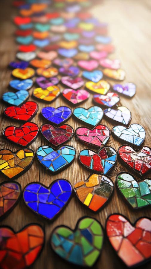 Table Covered with a Diverse Array of Colorful Hearts in Various Sizes ...