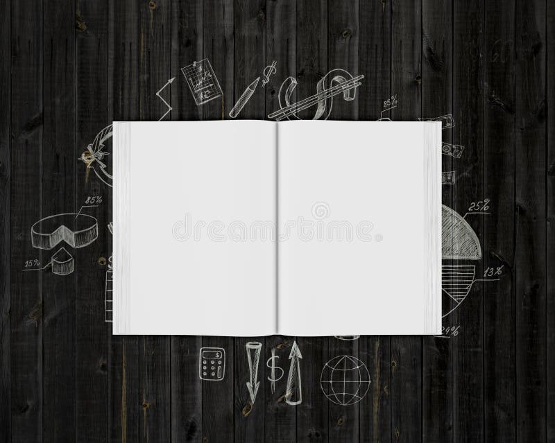 Table Covered with Drawings and a Book Stock Illustration ...