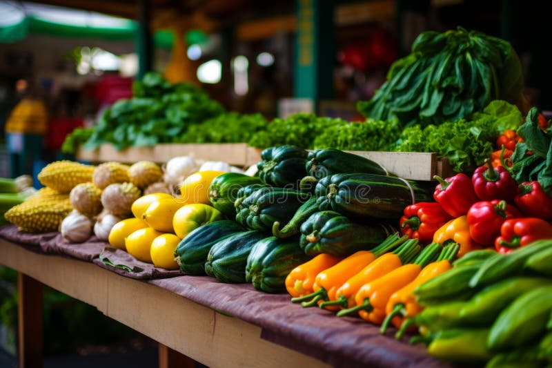 A Table Covered in Fresh Produce at a Market Stock Illustration ...
