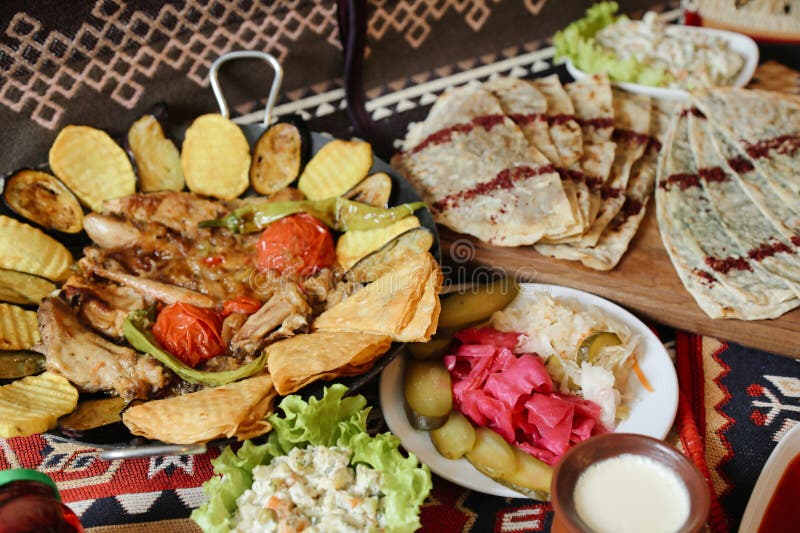 Table with Assorted Food and Chips Stock Image - Image of lunch, fresh ...