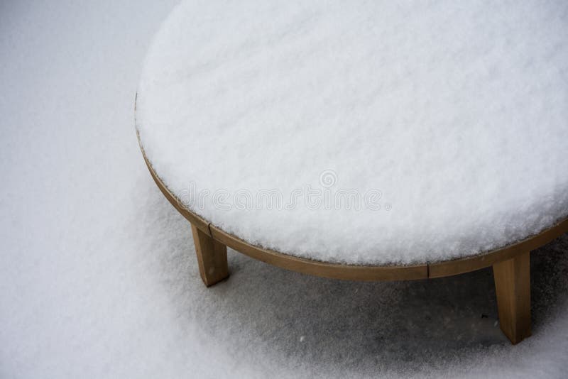 Table covered in snow stock image. Image of plank, empty - 122538817