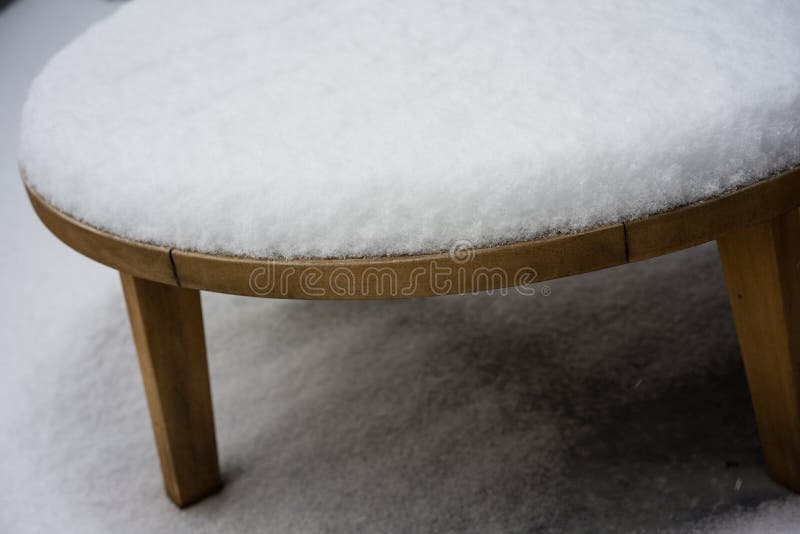 Table covered in snow stock photo. Image of counter - 122538936