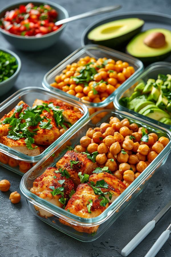 A Table is Covered with Various Glass Food Containers Filled with ...