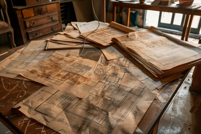 Table Covered in Various Old Maps, Creating a Cluttered yet Intriguing ...