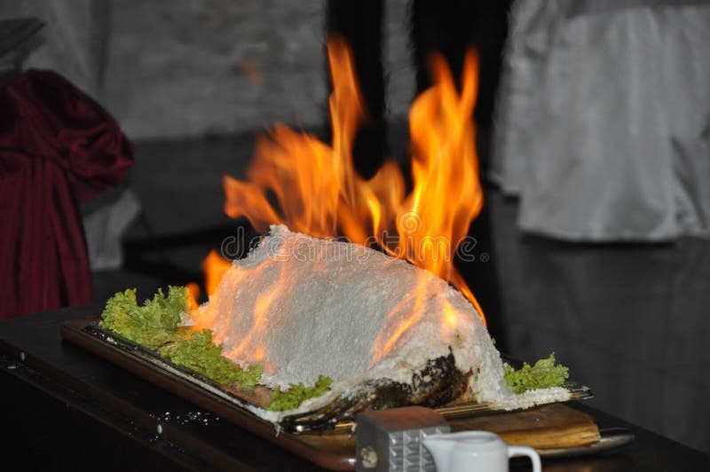 Culinary Masterpiece Pike Fish on Fire Stock Image - Image of mountain ...
