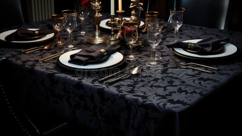 Table damask black stock illustration. Illustration of dinner - 362250945