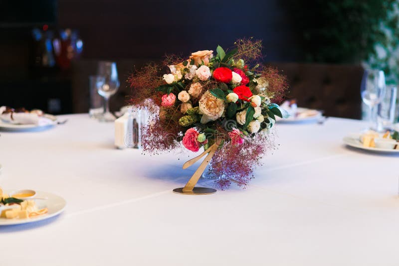 Table Decor with Flowers Table Numbers and Candles Stock Image - Image ...