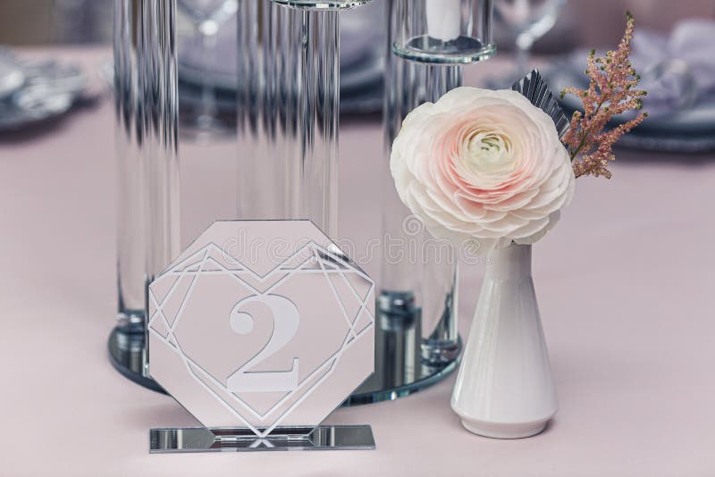 Table Decor Glass Table Number and Flower in Vase. Stock Image - Image ...